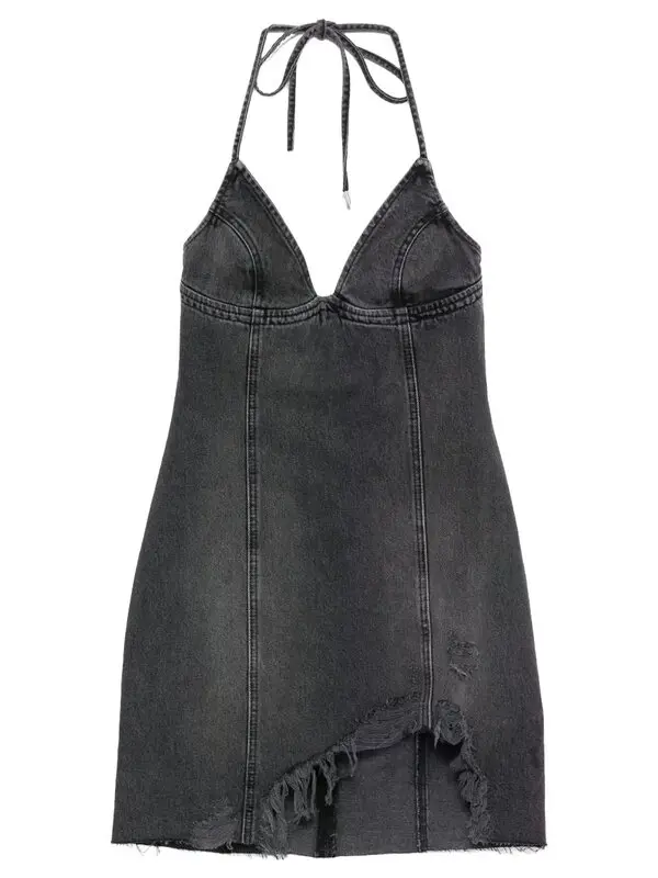 Blumarine Halter-neck Frayed Denim Dress - Grey