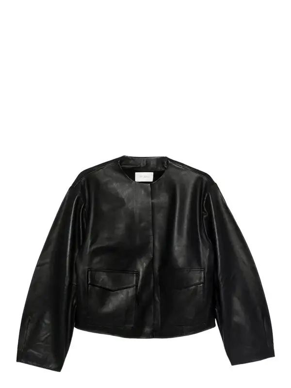 ST. AGNI Collarless Leather Jacket - Black
