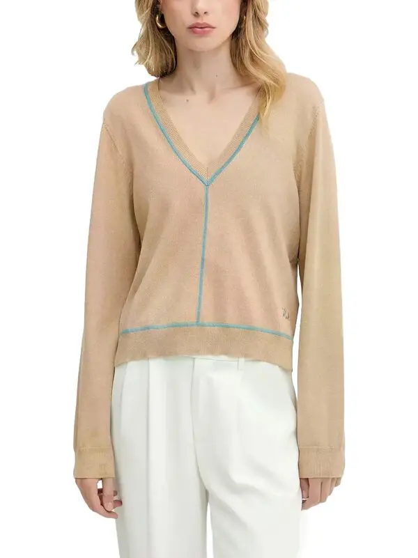 Karl Lagerfeld Embroidered-logo V-neck Sweater - Neutrals