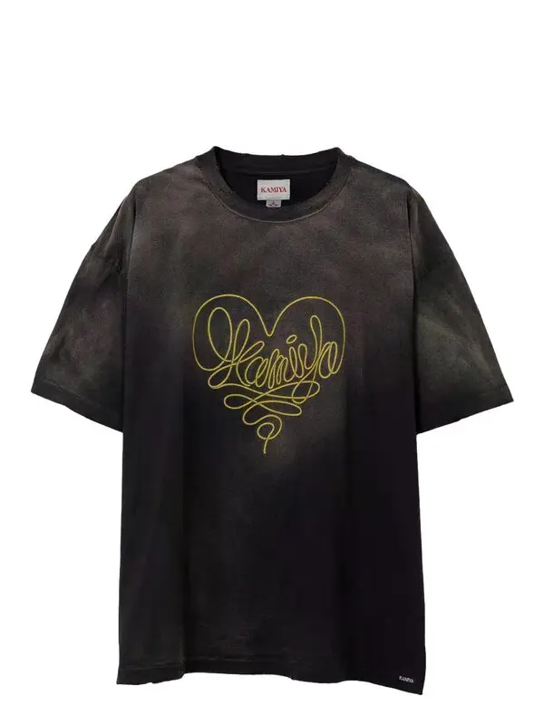 KAMIYA Rope Heart-logo Cotton T-shirt - Black