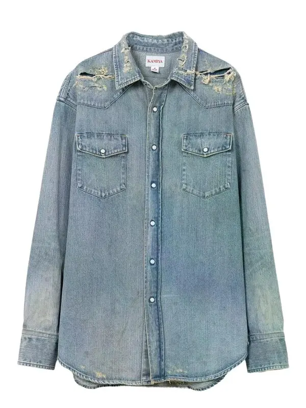 KAMIYA Distressed Denim Shirt - Blue