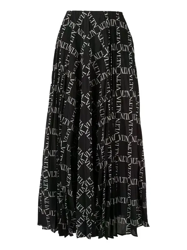 Valentino Garavani Vltn Print Pleated Skirt - Black