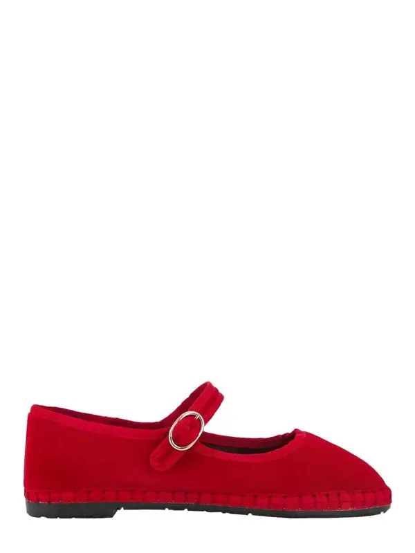 FLABELUS Mary Jane Velvet Ballet Flats - Red