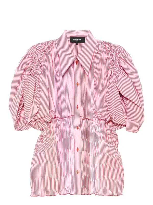 Rochas Puffed-sleeve Striped Shirt - Red