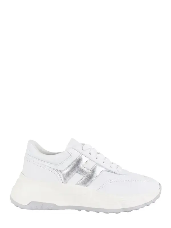 Hogan Metallic-logo Leather Sneakers - White