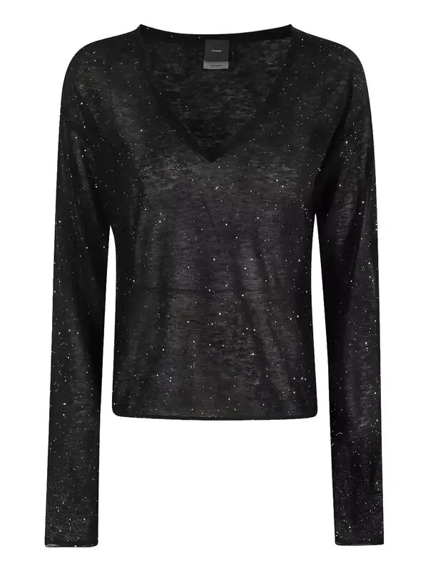 Pinko Glitter V-neck Sweater - Black