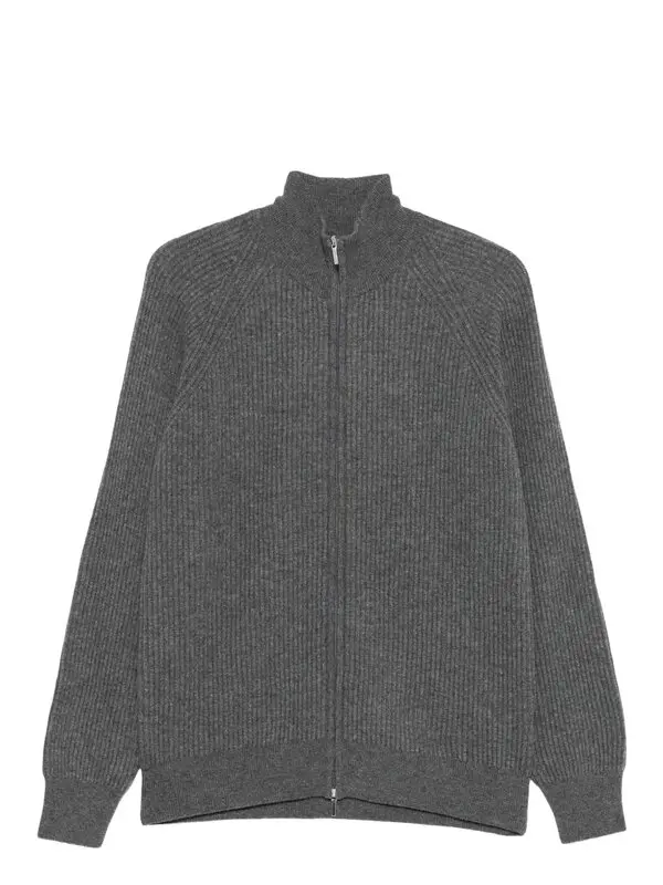 BARBA NAPOLI Ribbed Virgin Wool Zip-up Cardigan - Grey
