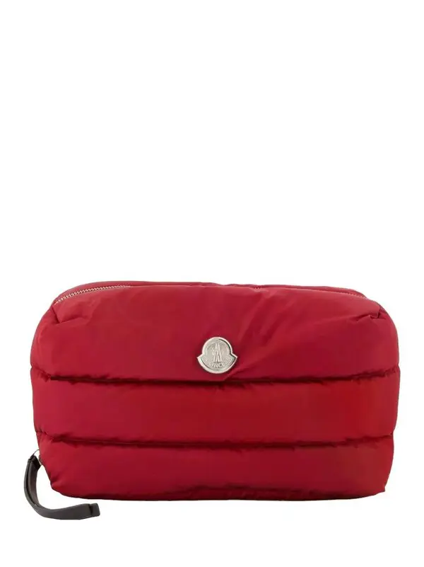 Moncler Quilted Beauty Case With Logo Plaque - Red