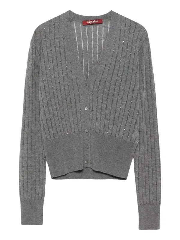 Max Mara Ribbed Embellished Cardigan - Grey