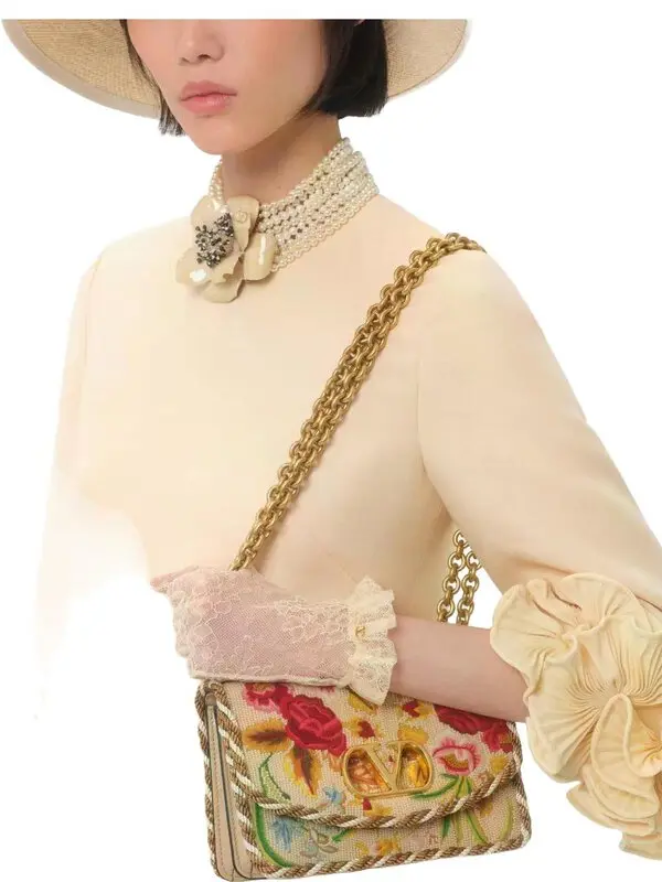 Valentino Garavani Embroidered Shoulder Bag - Neutrals