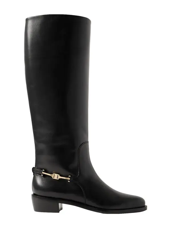 FERRAGAMO Therma Embellished Leather Knee Boots - Black