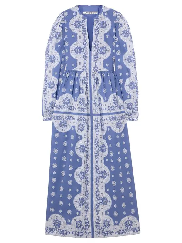 Alix Of Bohemia Winifred Printed Cotton-voile Midi Dress - Blue
