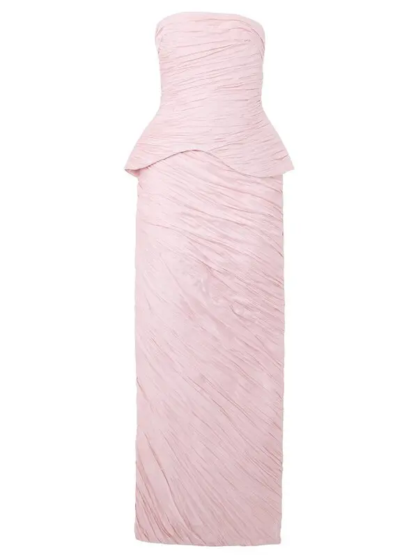MARMAR HALIM Strapless Gathered Plissé-taffeta Gown - Pink