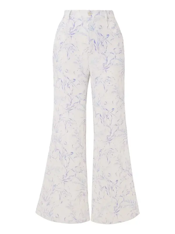 Alix Of Bohemia Bunny Avian Printed Linen-canvas Flared Pants - White