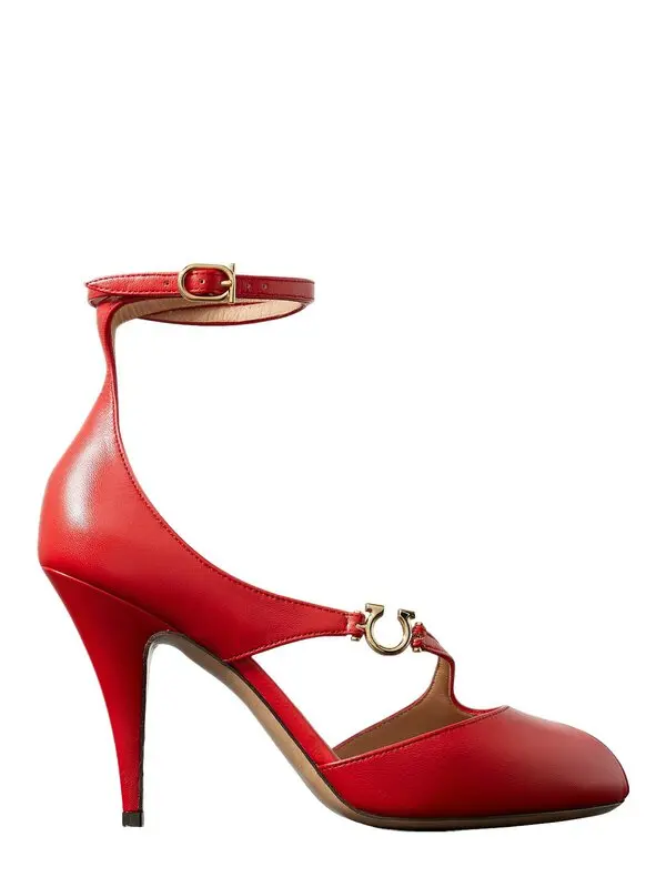 FERRAGAMO Molly Embellished Leather Pumps - Red