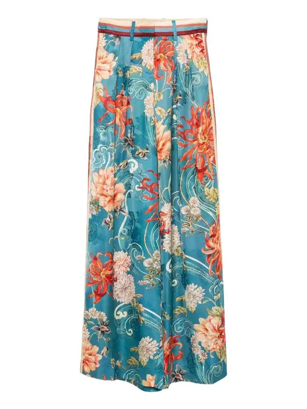 ALEMAIS Floral-print Pleated Trousers - Blue