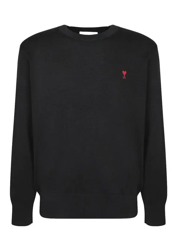 Ami Fine Knit Crew Neck Sweater - Black