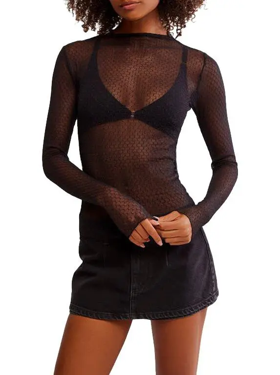 Free People Sheer Stitched Top - Black Combo