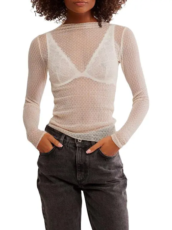 Free People Sheer Stitched Top - Ivory