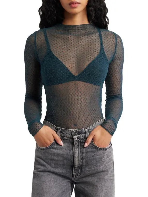 Free People Sheer Stitched Top - Seamoss