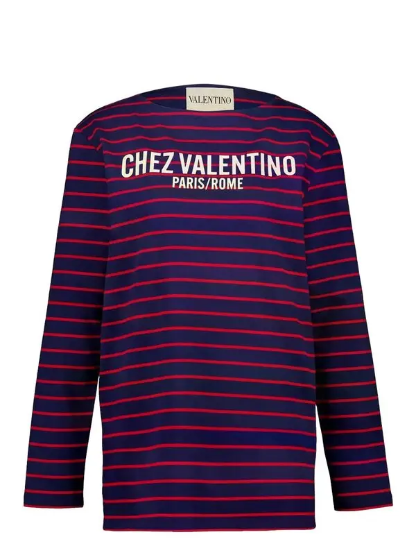 Valentino Garavani Striped Logo-print T-shirt - Blue