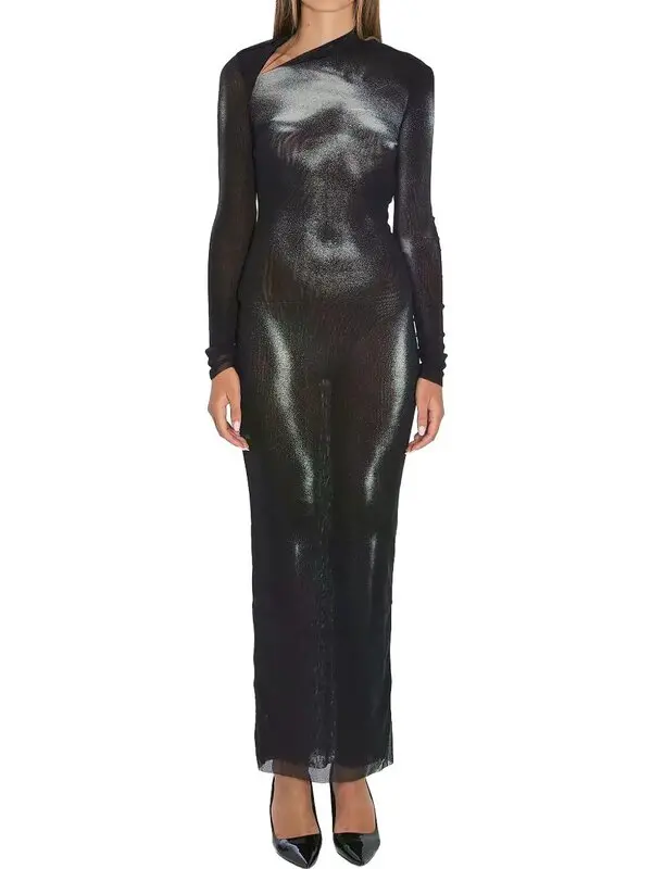 Jean Paul Gaultier Body Dust Print Asymmetric-neck Maxi Dress - Black
