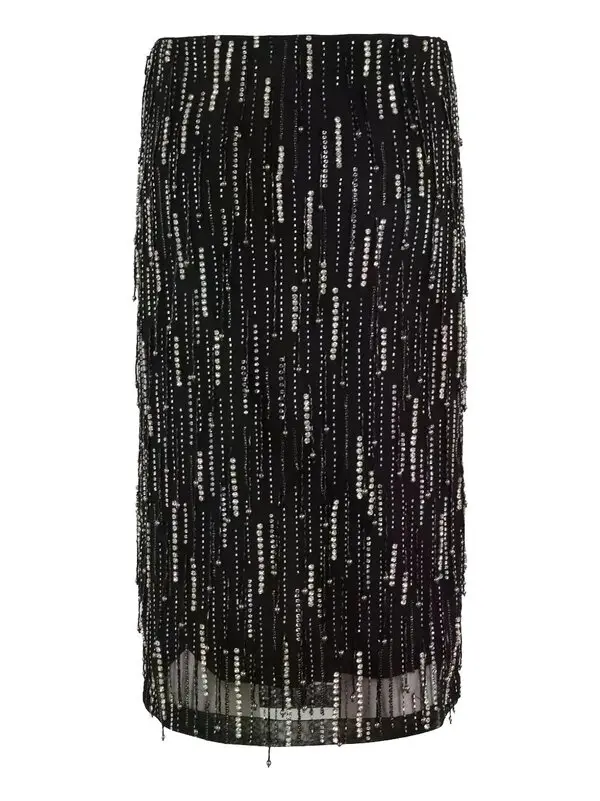 Pinko Beaded Fringe Midi Skirt - Black