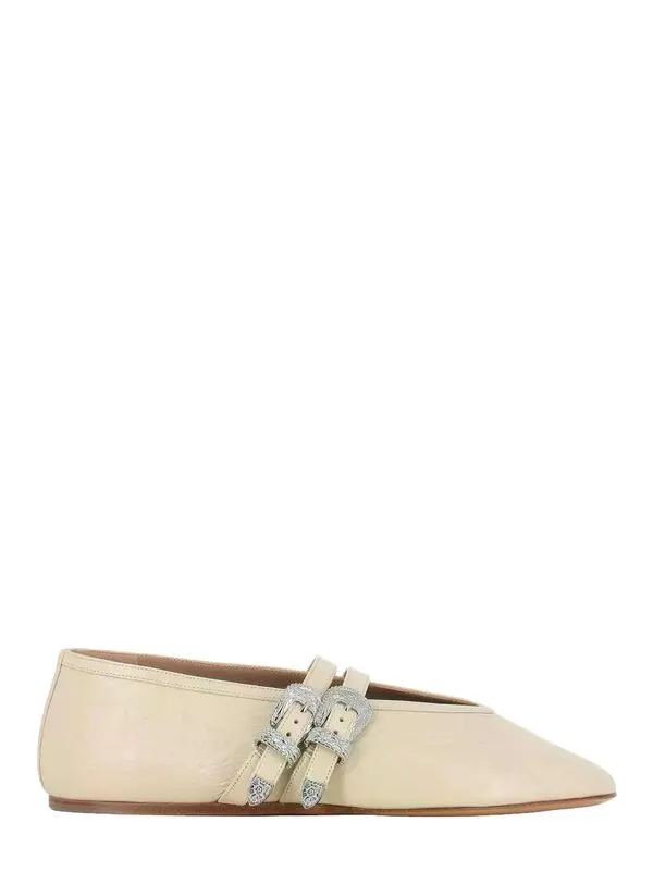 Le Monde Beryl Buckle-embellished Leather Ballet Flats - Neutrals