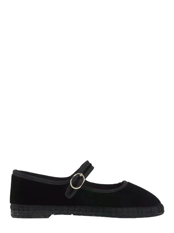 FLABELUS Antonia Velvet Buckle Ballet Flats - Black