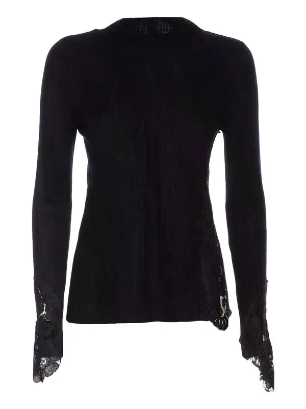 Pinko Lace-insert Ribbed Knit Sweater - Black