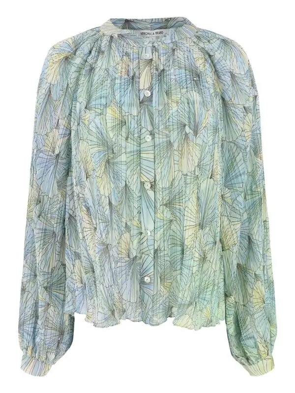Veronica Beard Floral Print Pleated Blouse - Blue