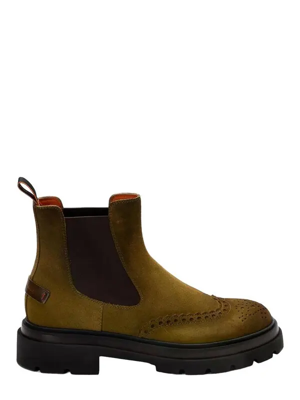 Santoni Leather Logo-patch Chelsea Boots - Green