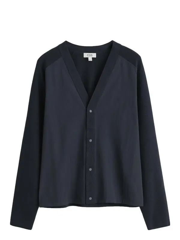 Cos Nylon-paneled Knitted Cardigan - Navy