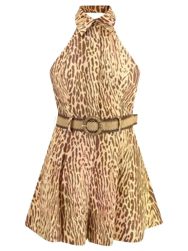 Zimmermann Halterneck Leopard-print Mini Dress - Neutrals