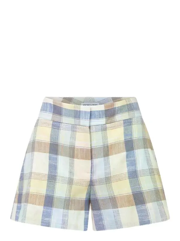Veronica Beard Allen Checked Pleated Mini Shorts - Blue