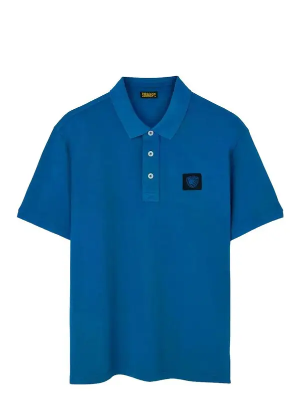 BLAUER. Logo-detail Cotton Polo Shirt - Blue