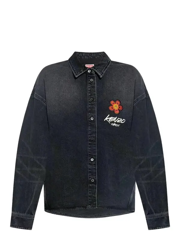 Kenzo Flower-embroidered Denim Shirt - Black