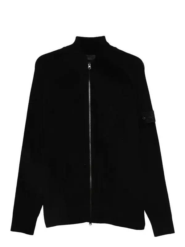 Stone Island Ribbed Zip-up Cardigan - Black