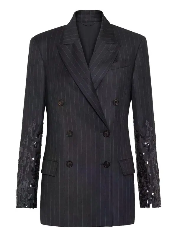 Brunello Cucinelli Pinstripe Sequin-embellished Blazer - Grey