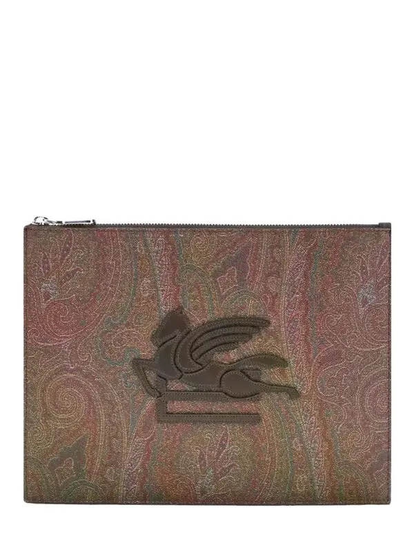 Etro Paisley Pattern Pouch With Logo Patch - Brown