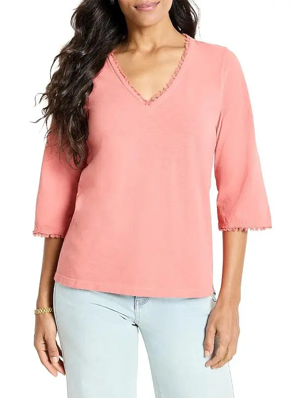 NIC+ZOE Fringe Trim 3/4 Sleeve Tee - Red Clay