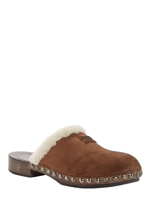Miu Miu Moccasters Shearling Clogs - Cacao