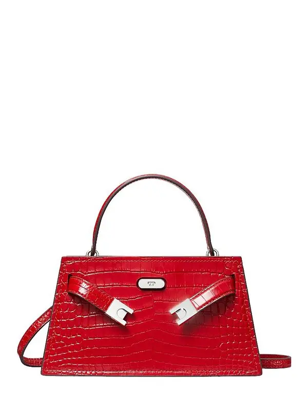 Tory Burch Lee Radziwill Croc Mini Top Handle Bag - Red Sky