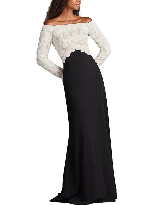 Tadashi Shoji Giuliana Embroidered Bodice Gown - Ivory And Black