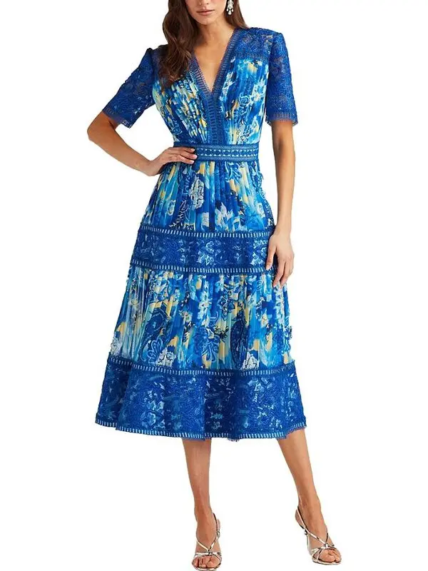 Tadashi Shoji Elu Floral Print Midi Dress - Blue