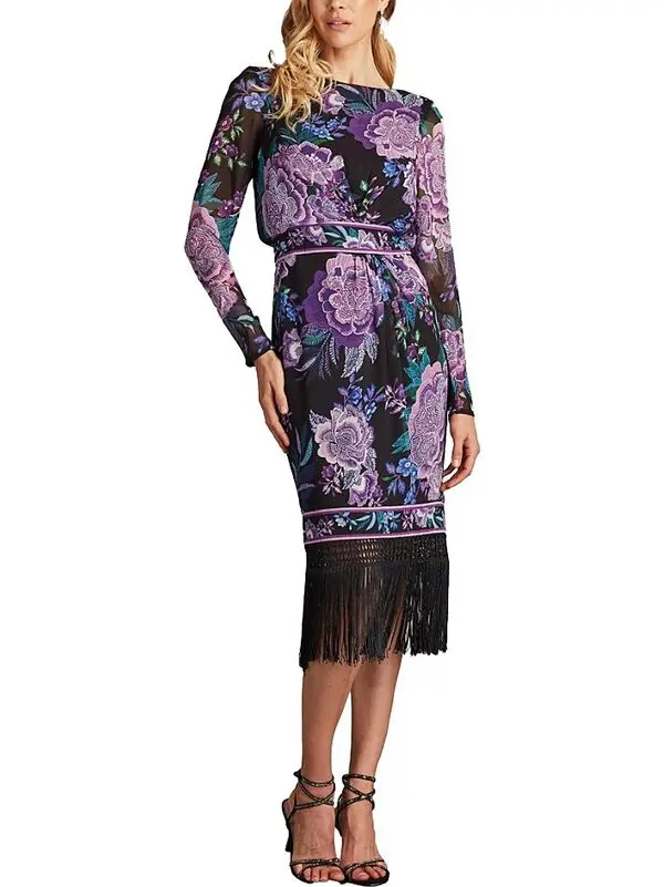 Tadashi Shoji Akilah Floral Blouson Midi Dress - Black
