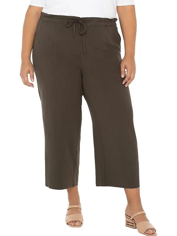 LIVERPOOL Wide Leg Cropped Pants - Black Olive