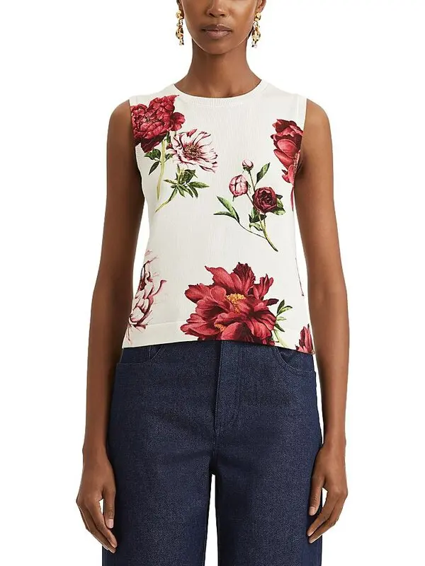 Oscar De La Renta Peony Print Tank Top - Ivory