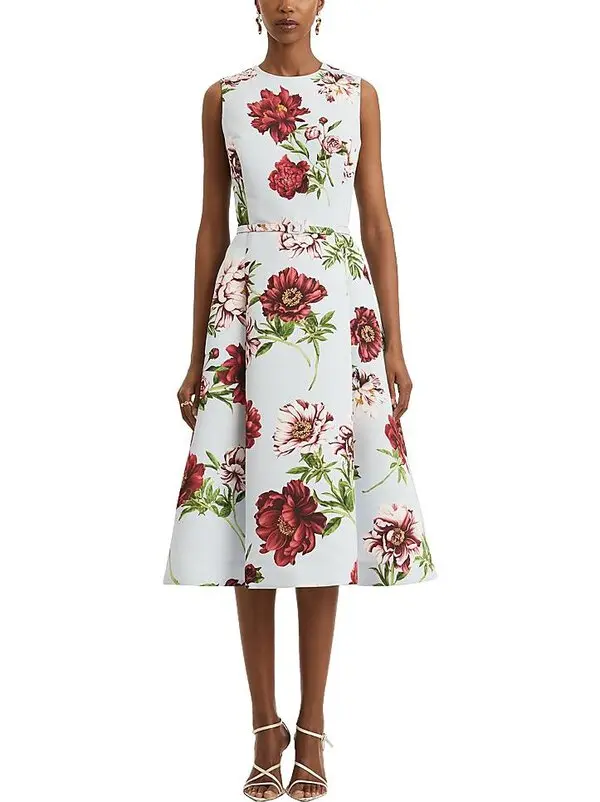 Oscar De La Renta Peony Print Dress - Blue Quartz Multi
