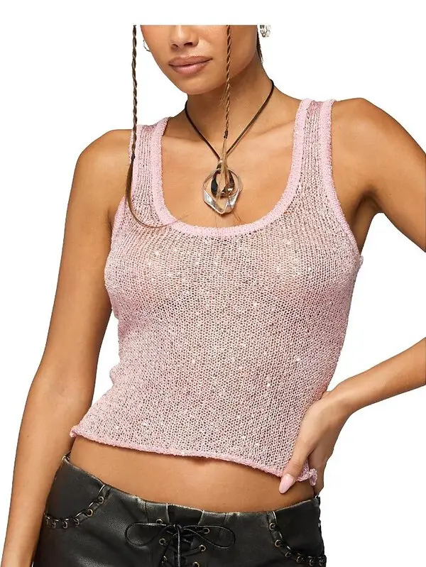 EDIKTED Eleora Sequin Knit Tank Top - Pink